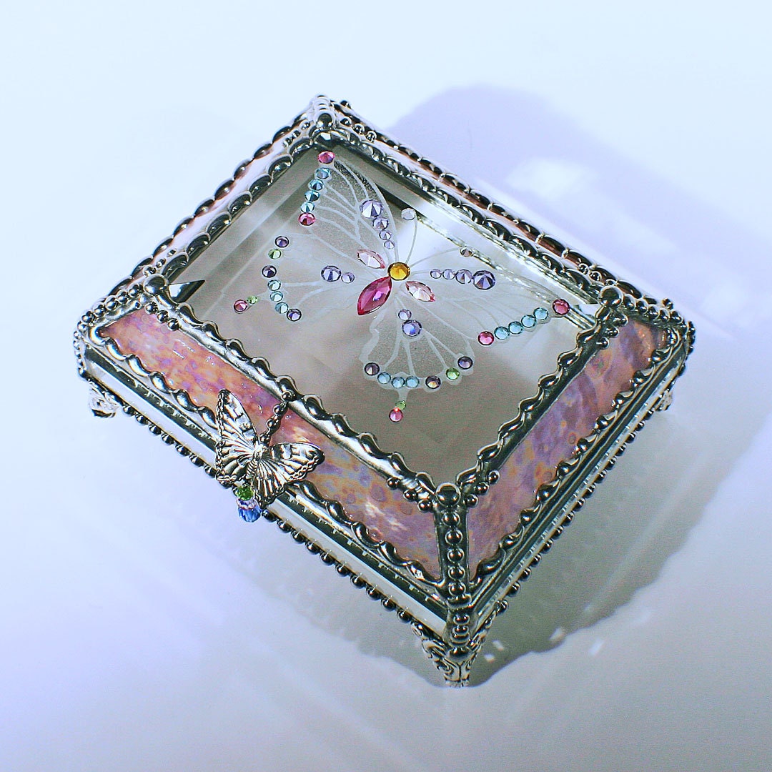 RESERVED FOR MAYC909 Jewel Encrusted Butterfly Treasure Box -4x5 Pink ...
