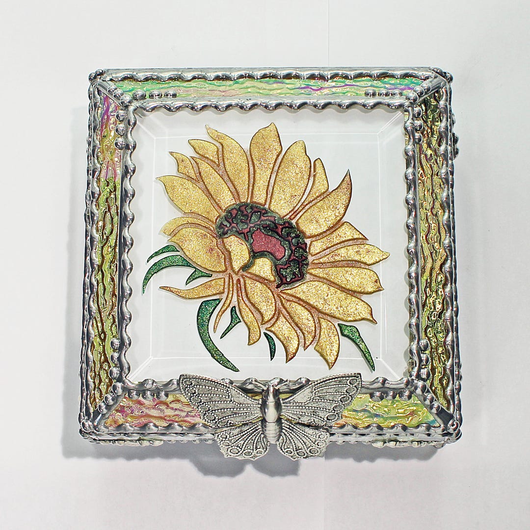 Sunflower, Stained Glass, Keepsake Box, Jewelry Box, Faberge Style ...