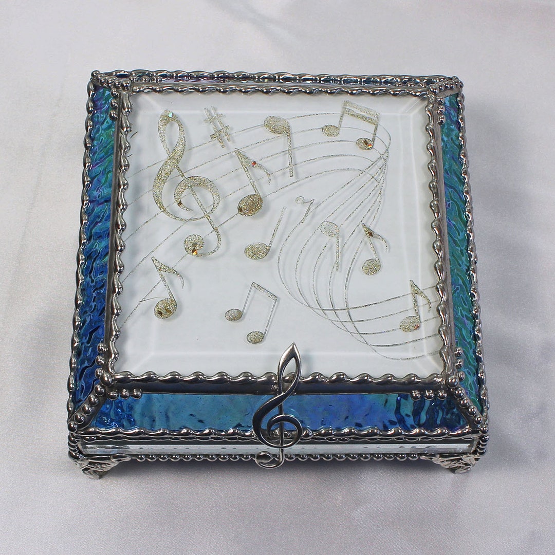 Musical Note, Hand Painted, Stained Glass Box, Trinket Box, , Etched ...