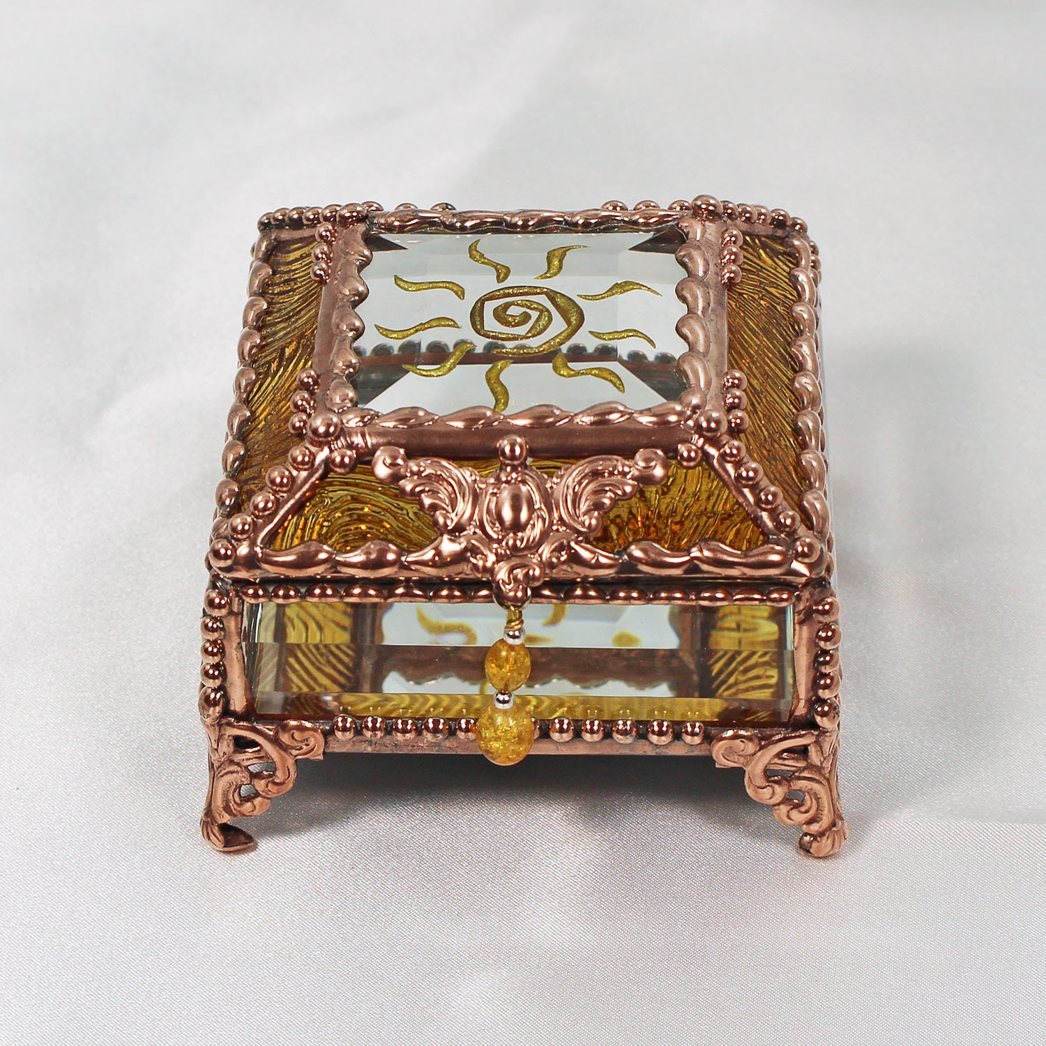 Sun Fetish, Native American, Etched hand painted Glass Treasure Box ...