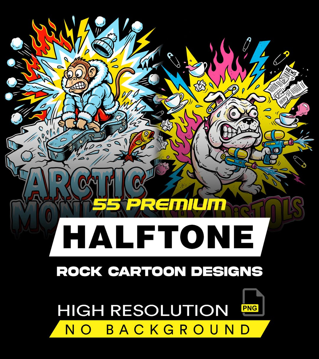 55 Rock Cartoon PNG Bundle | Funny Band Mascot Shirt Designs | Comic ...