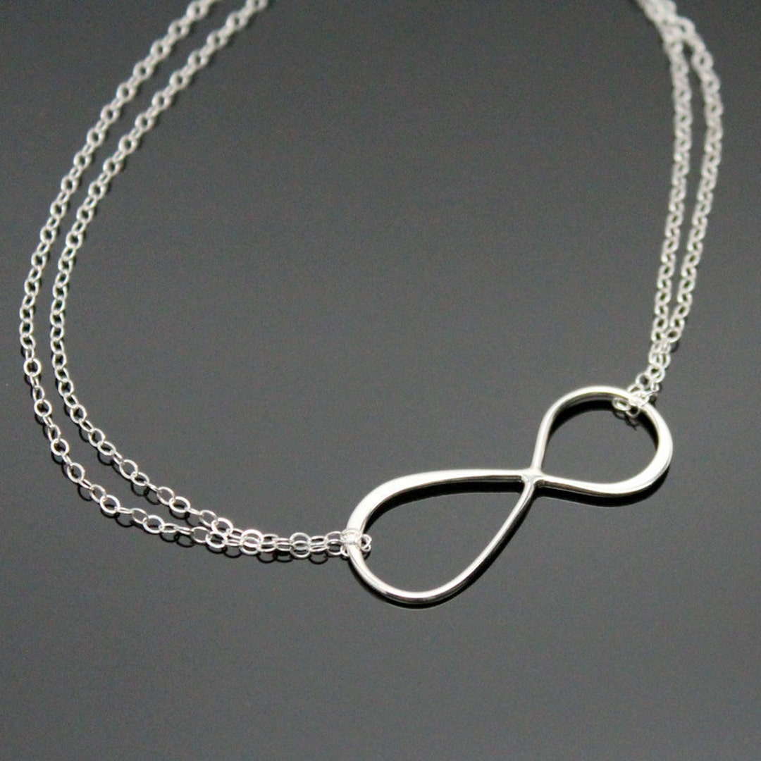 Large INFINITY Necklace - STERLING SILVER, Figure Eight, Double Strand ...