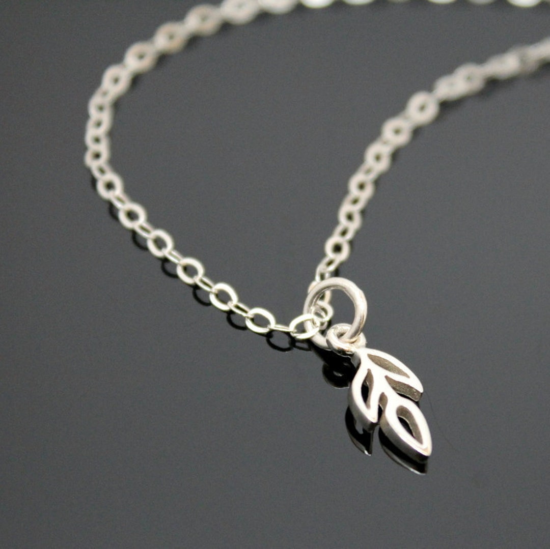 Tiny LEAF Necklace - STERLING SILVER, Sprout Silver Necklace, Leaf ...