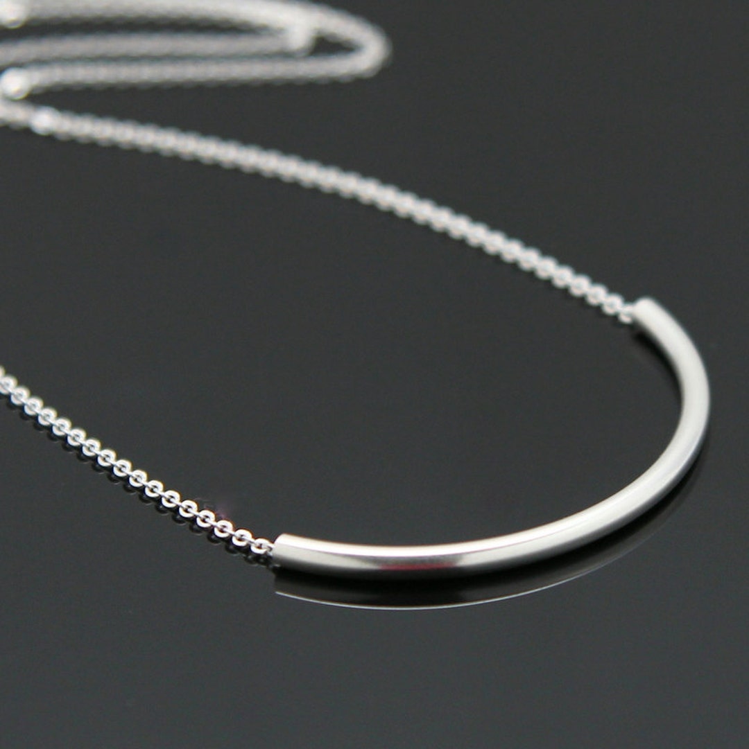 Sterling Silver Tube Necklace, Curved Tube Necklace, Tube Bar Necklace ...