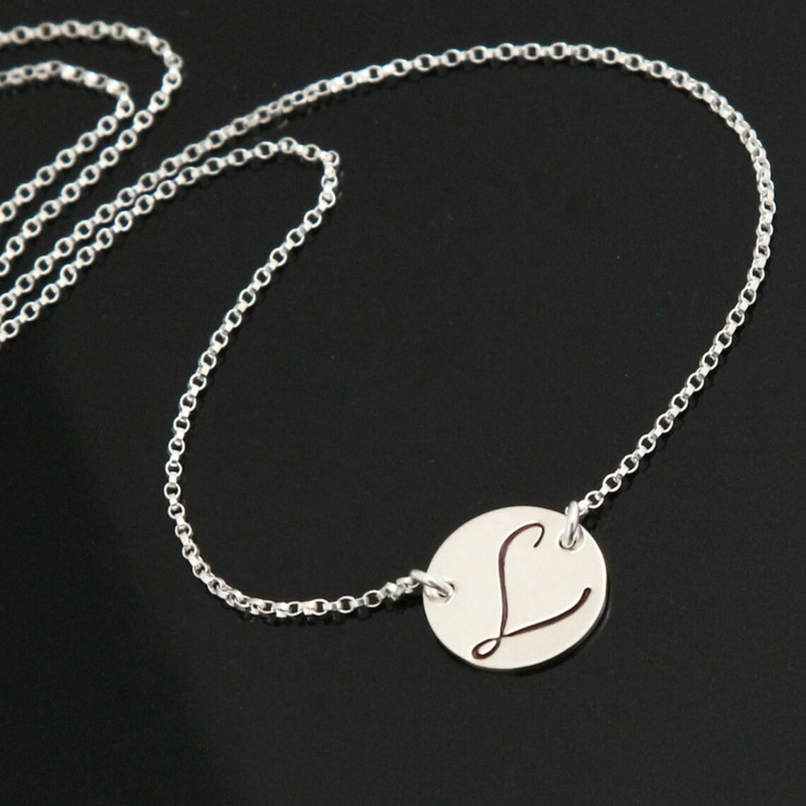 Sterling Silver INITIAL Necklace, Personalized Necklace, Initial Disc ...