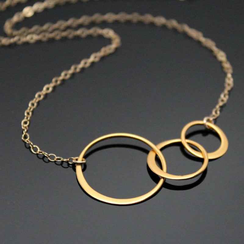 Gold CIRCLE Necklace, Three Interlocking Circle Necklace, Past Present ...