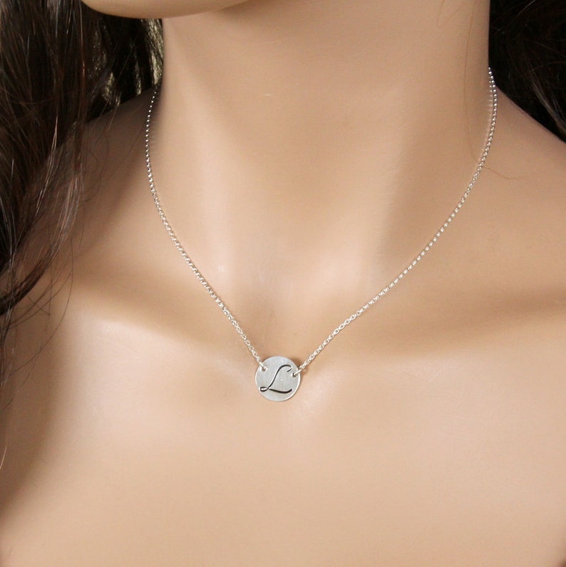Sterling Silver INITIAL Necklace, Personalized Necklace, Initial Disc ...