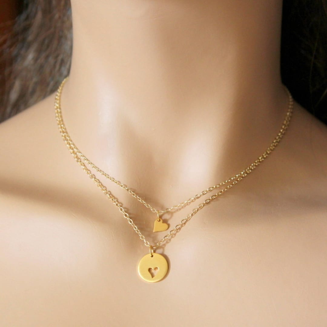 Mother and Daughter Heart Necklace, Gold Heart Necklace SET, Heart ...