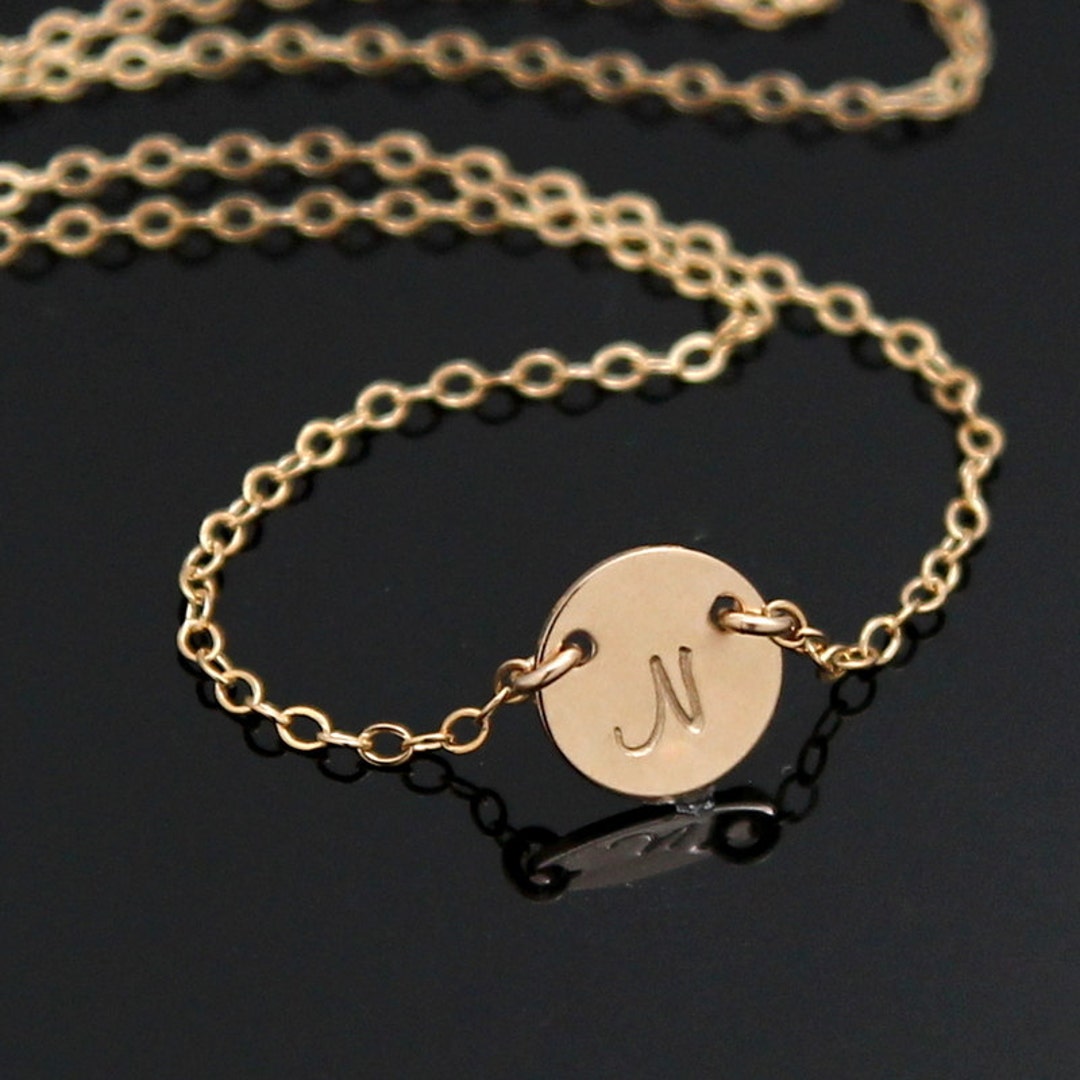 Collar INICIAL DE Oro, Collar de Disco Personalizado, Collar Inicial ...