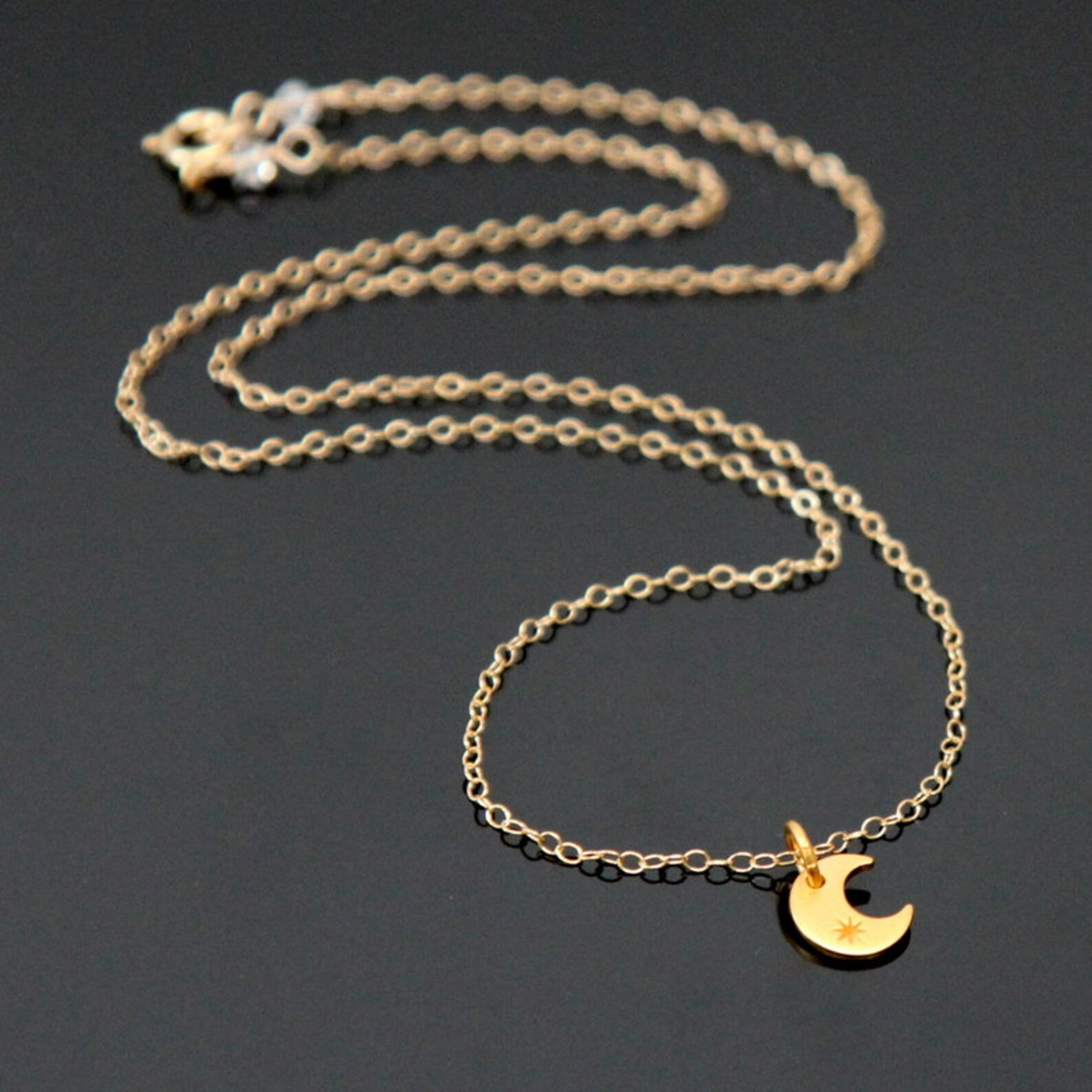 Crescent MOON Gold Necklace, Tiny Moon Gold Necklace, Luna Necklace. - Etsy