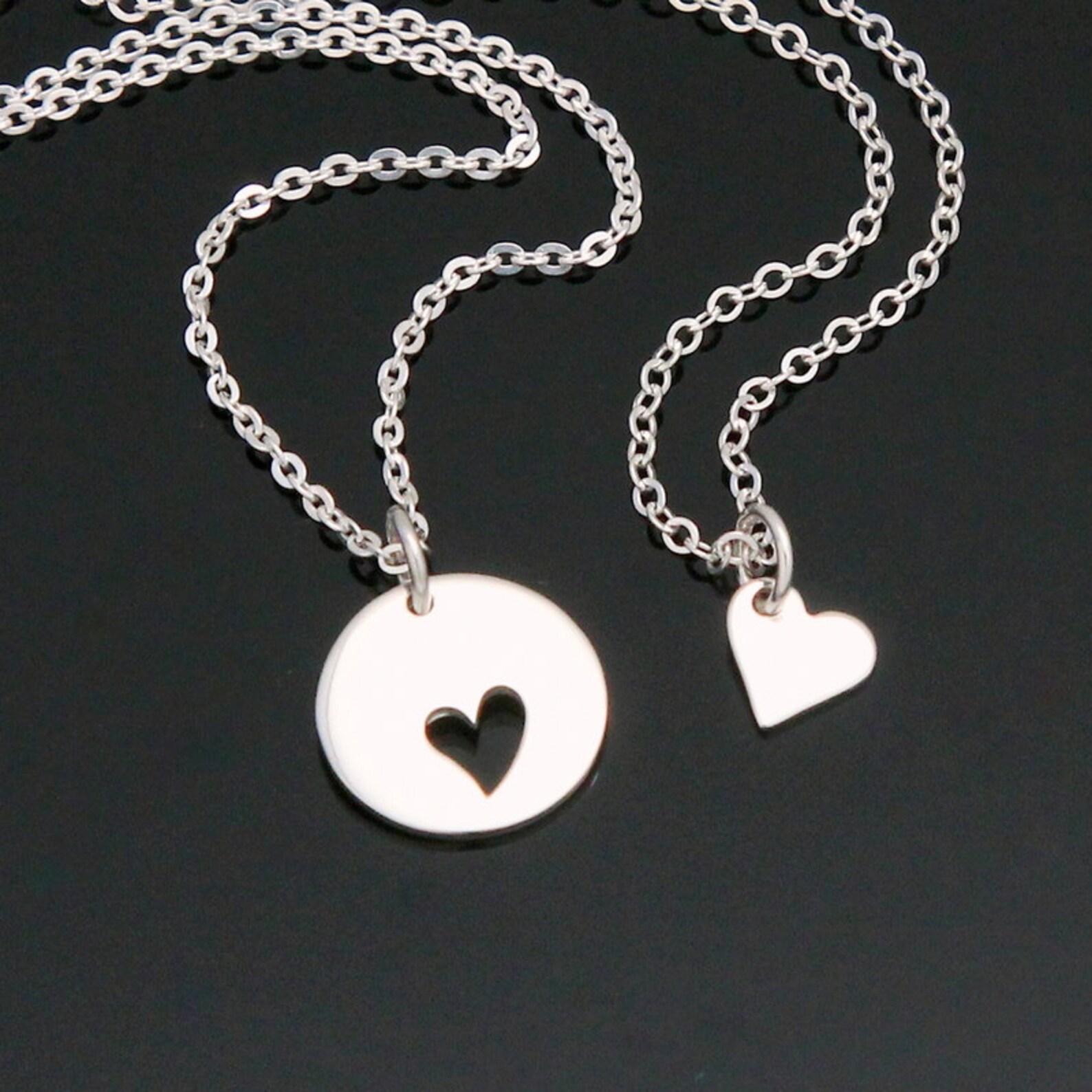 Mother and Daughter Heart SET, Sterling Silver Heart Set, Family ...