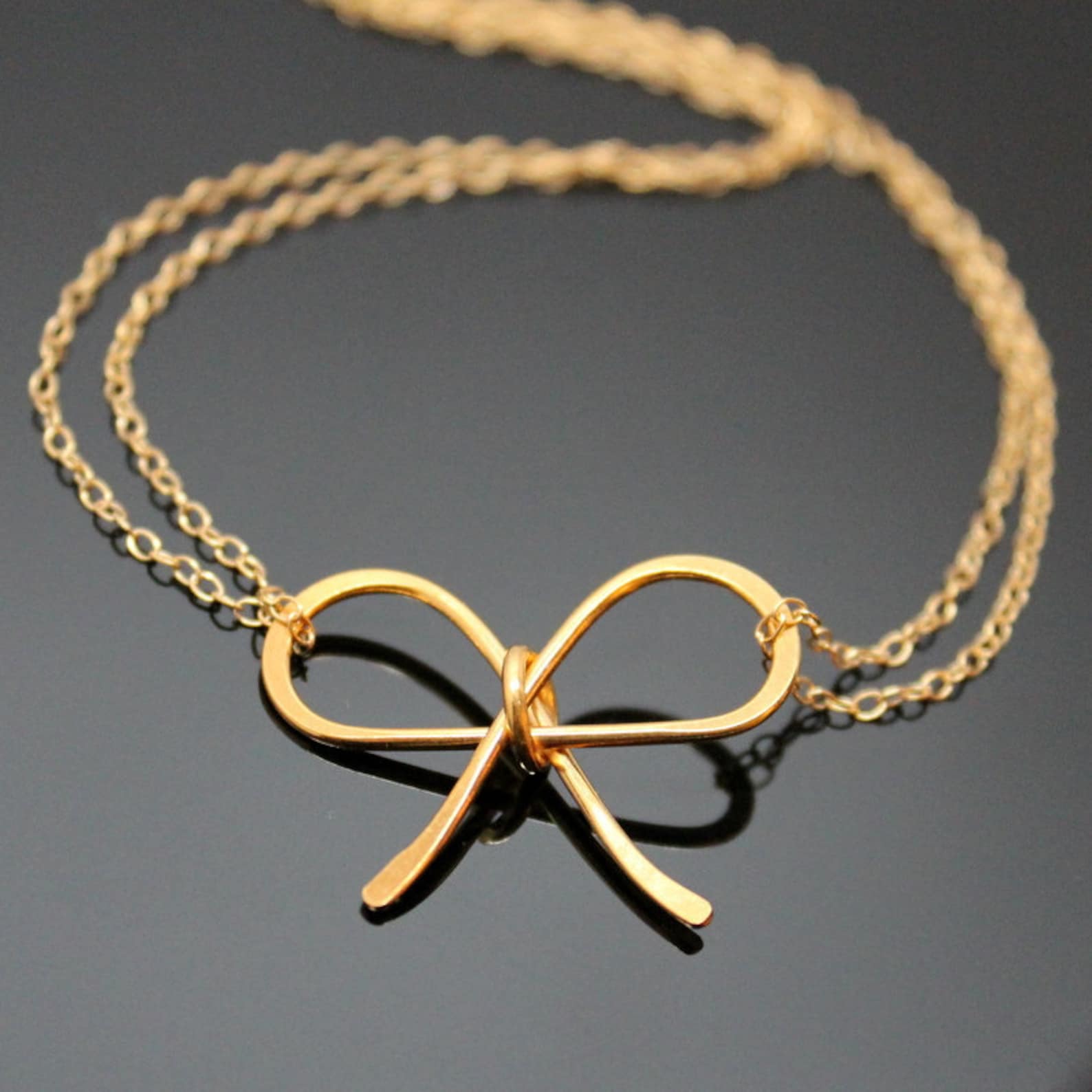 RIBBON Necklace Bow Gold Necklace VERMEIL and Gold Filled | Etsy