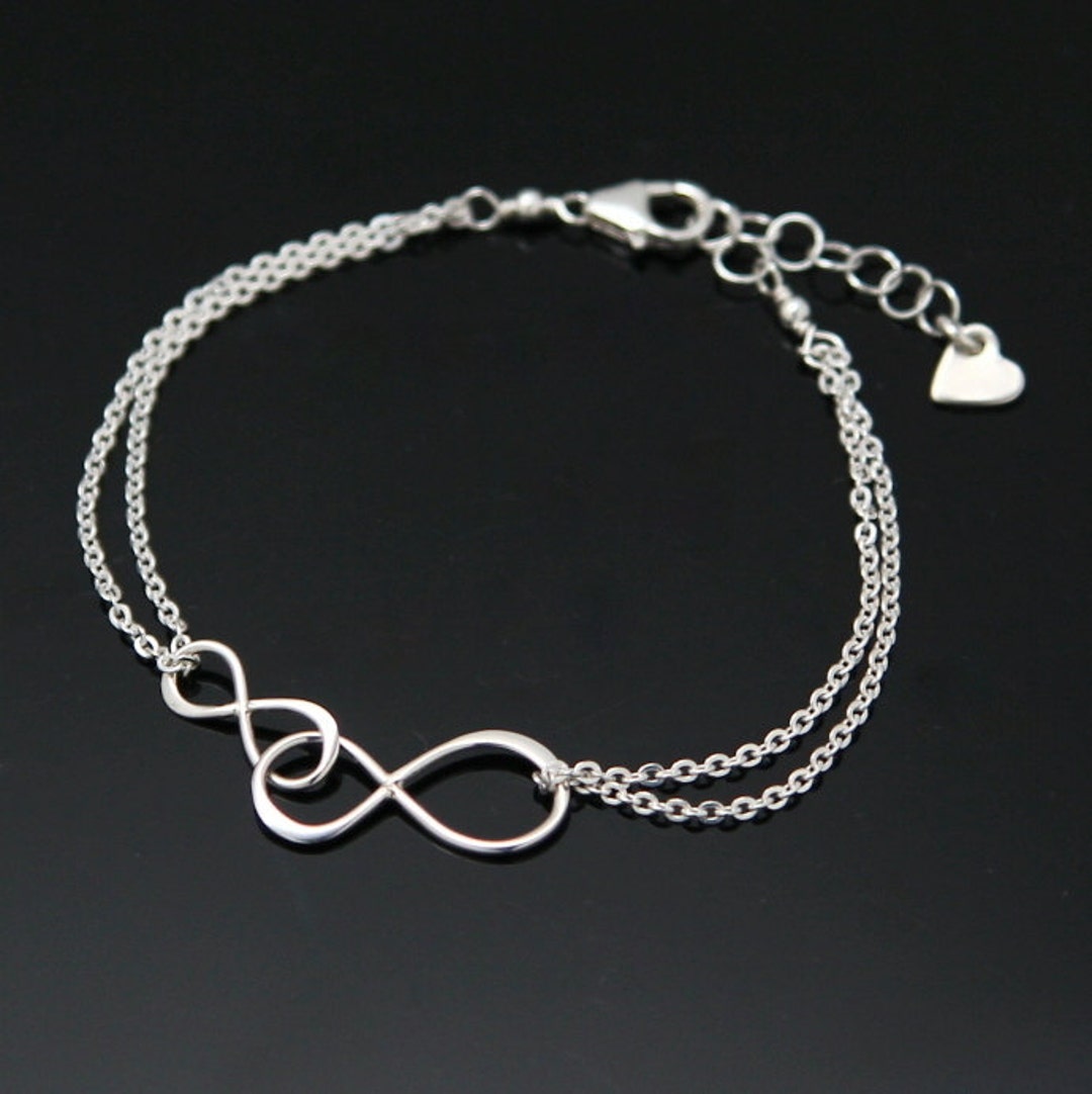 Double INFINITY Bracelet, Sterling Silver Infinity Bracelet, Mother and ...