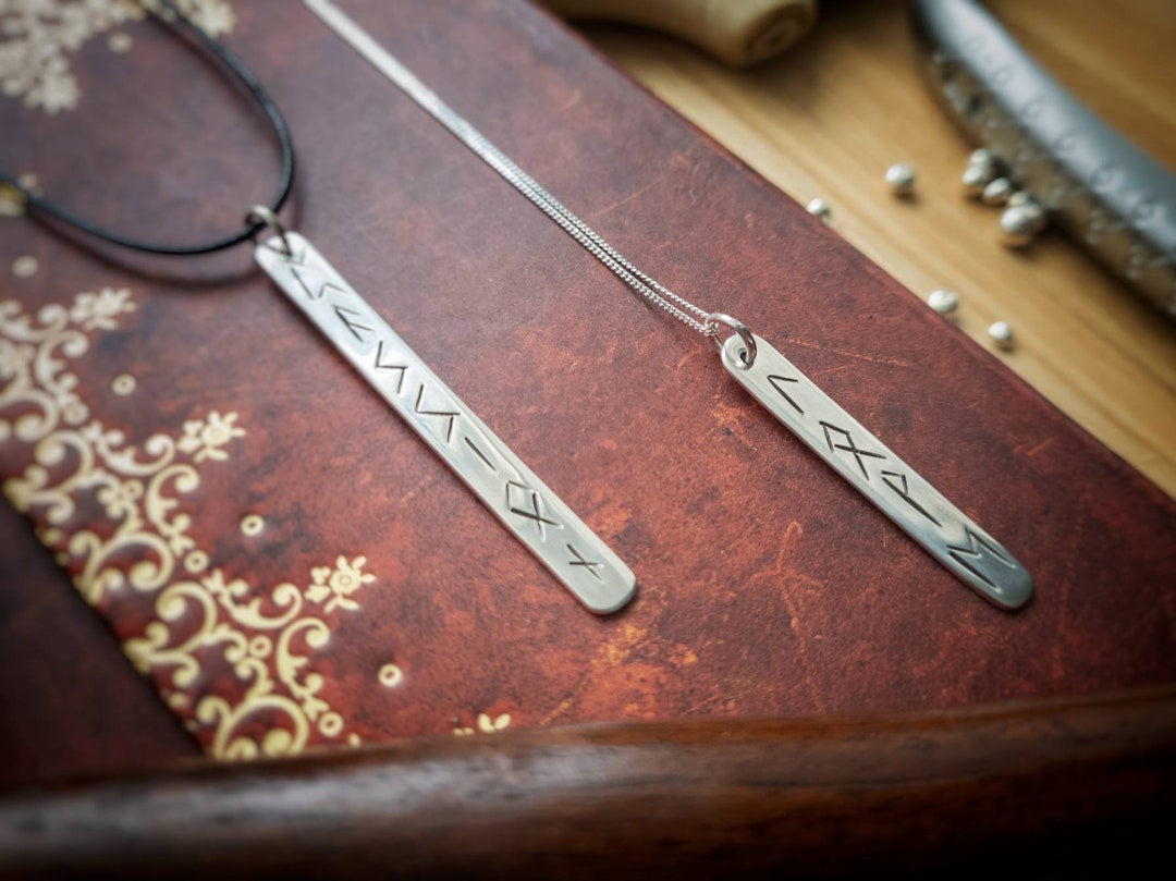 Custom Sterling Silver Rune Drop Bar Necklace - Etsy