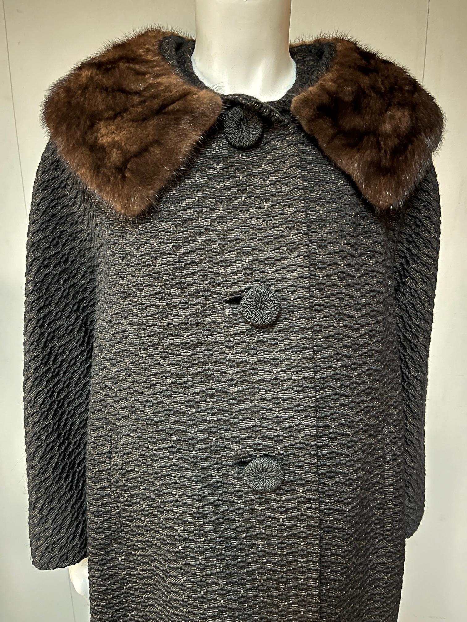 Vintage 1950s 1960s Fleetwood Edward Malley Mink Collar Wool Boucle ...
