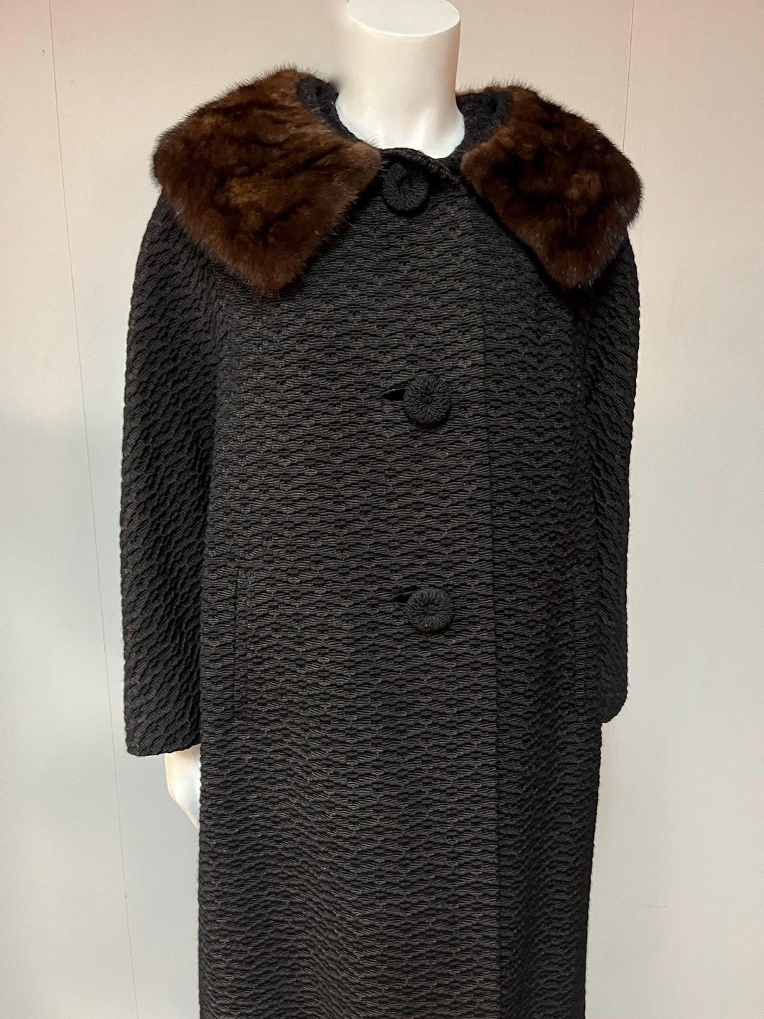 Vintage 1950s 1960s Fleetwood Edward Malley Mink Collar Wool Boucle ...