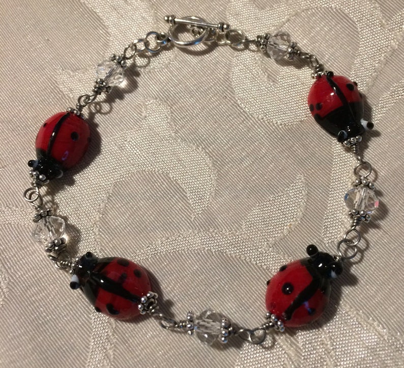 Ladybug Bracelet and Earrings Set With Ladybug Lamp Work Glass Beads ...