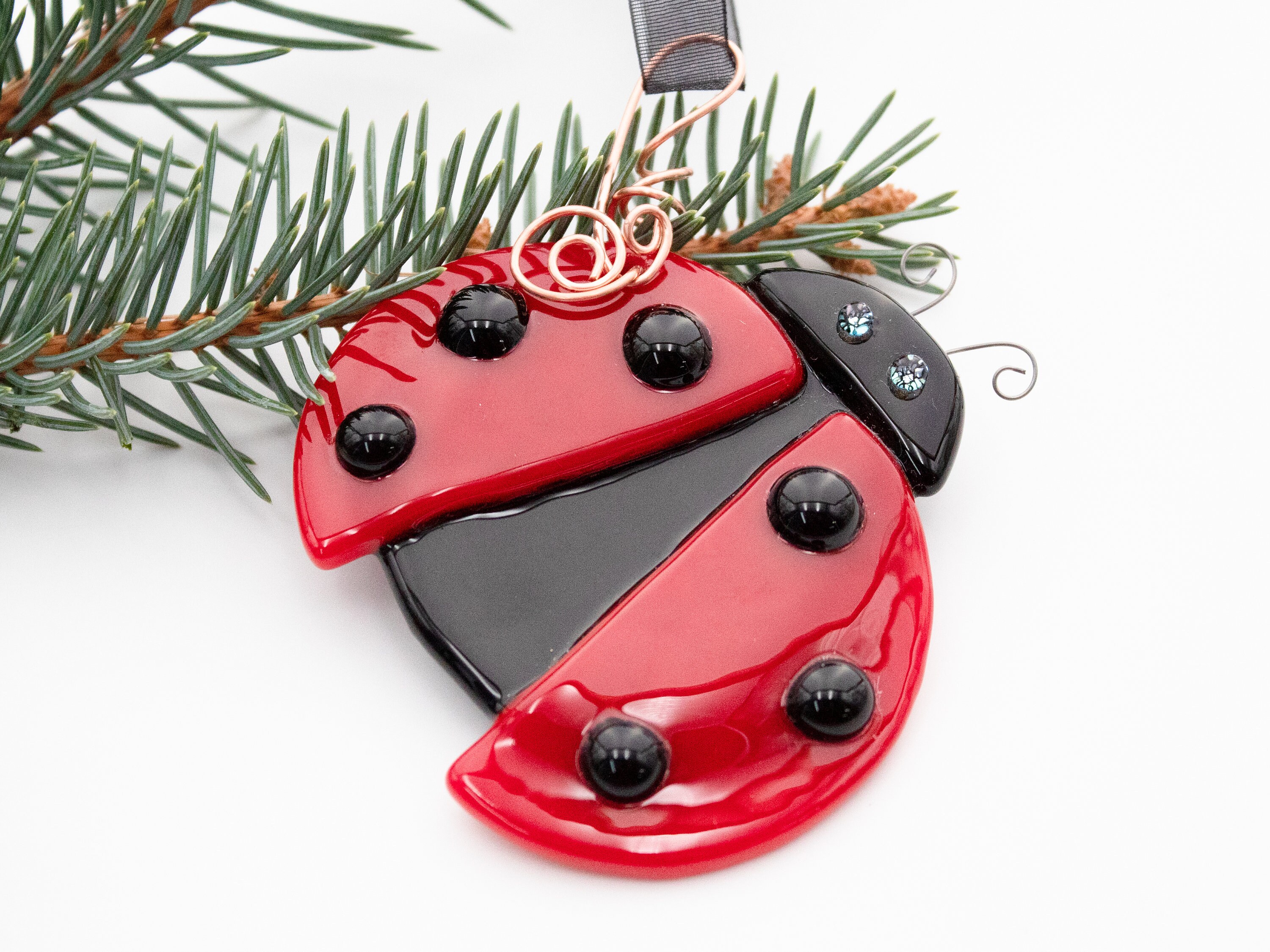 Fused Glass Ladybug Ornament With Sparkly Dichroic Eyes. - Etsy