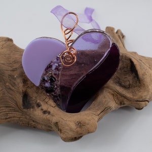 Fused Glass Heart Suncatcher: Purple Ornament With Copper Hook - Etsy