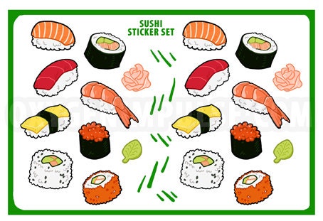 Sushi Sticker Set - Etsy