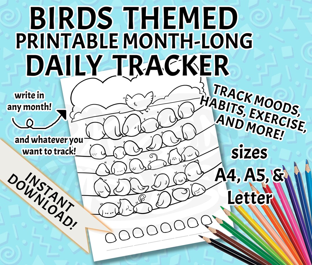 Birds Mood Tracker / Habit Tracker / Exercise Tracker Printable PDF ...