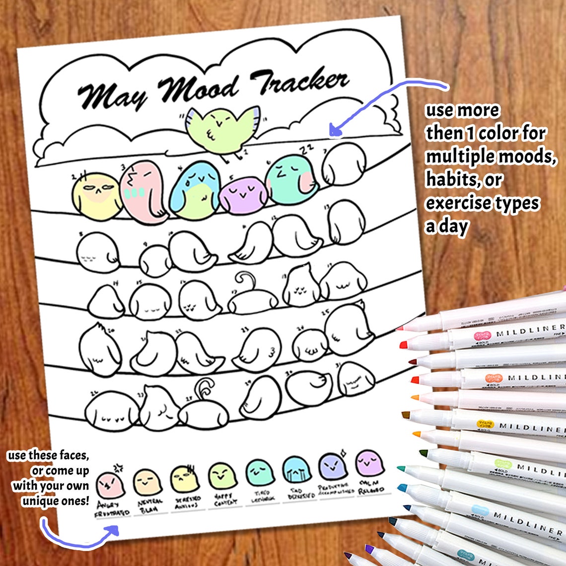 Birds Mood Tracker / Habit Tracker / Exercise Tracker Printable PDF ...