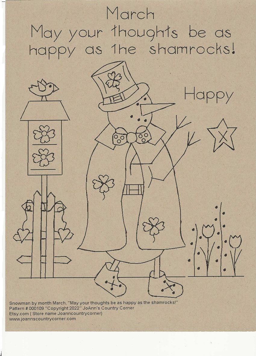 Primitive Stitchery Snowman Reaching for "happy" E-pattern by Month of ...