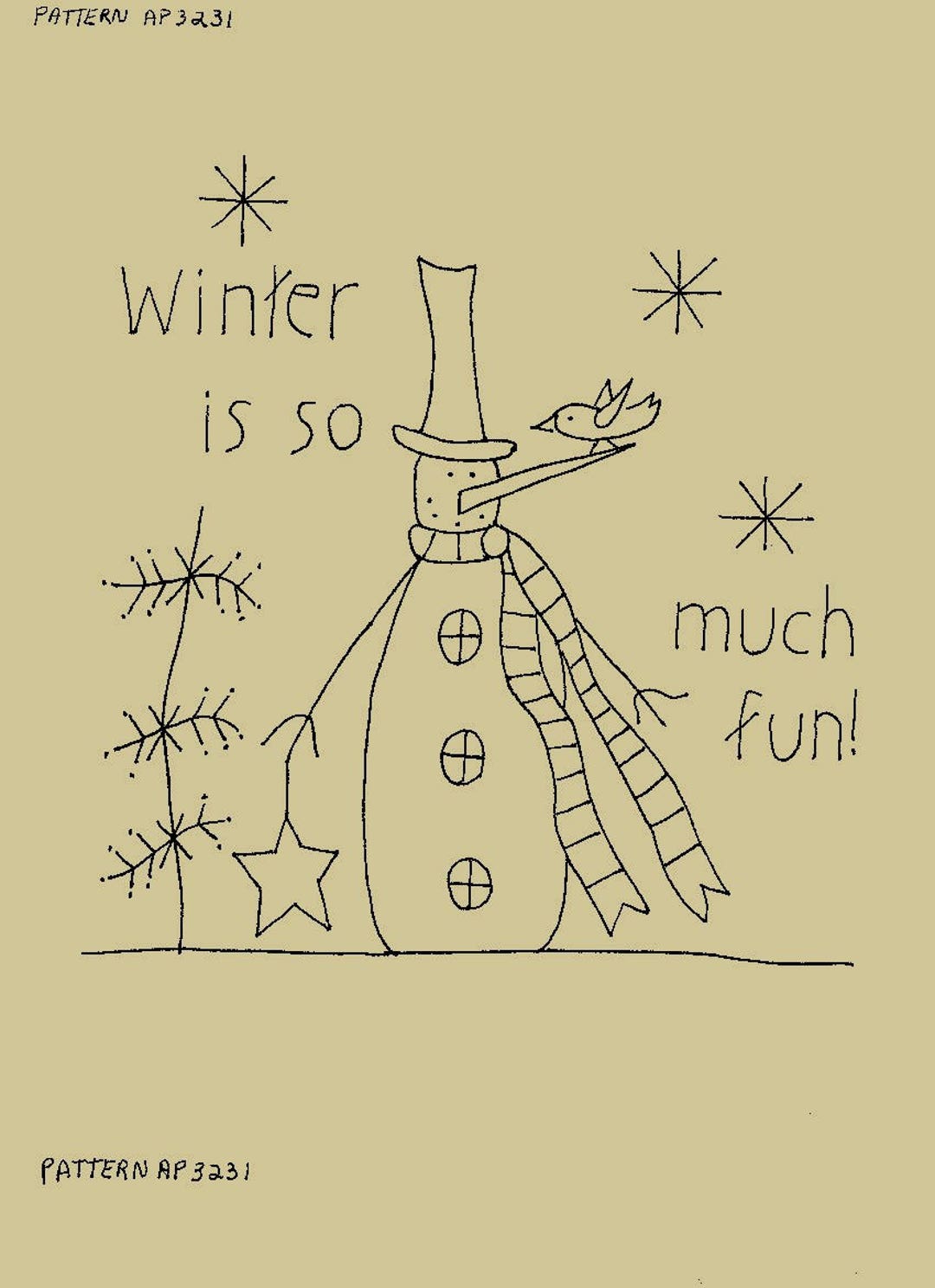 Winter is so Much Fun Snowman Primitive Stitchery E-pattern - Etsy