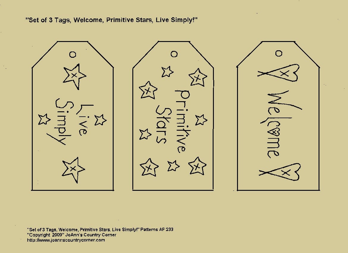 Primitive Stitchery E-Pattern Set of 3 Tags Live Simply | Etsy