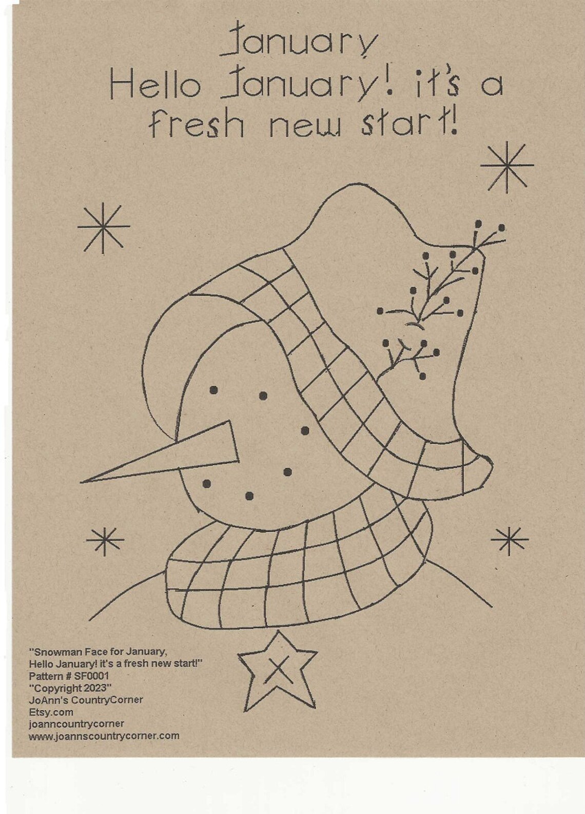 Primitive Stitchery Pattern Snowman Face by Month January "hello ...