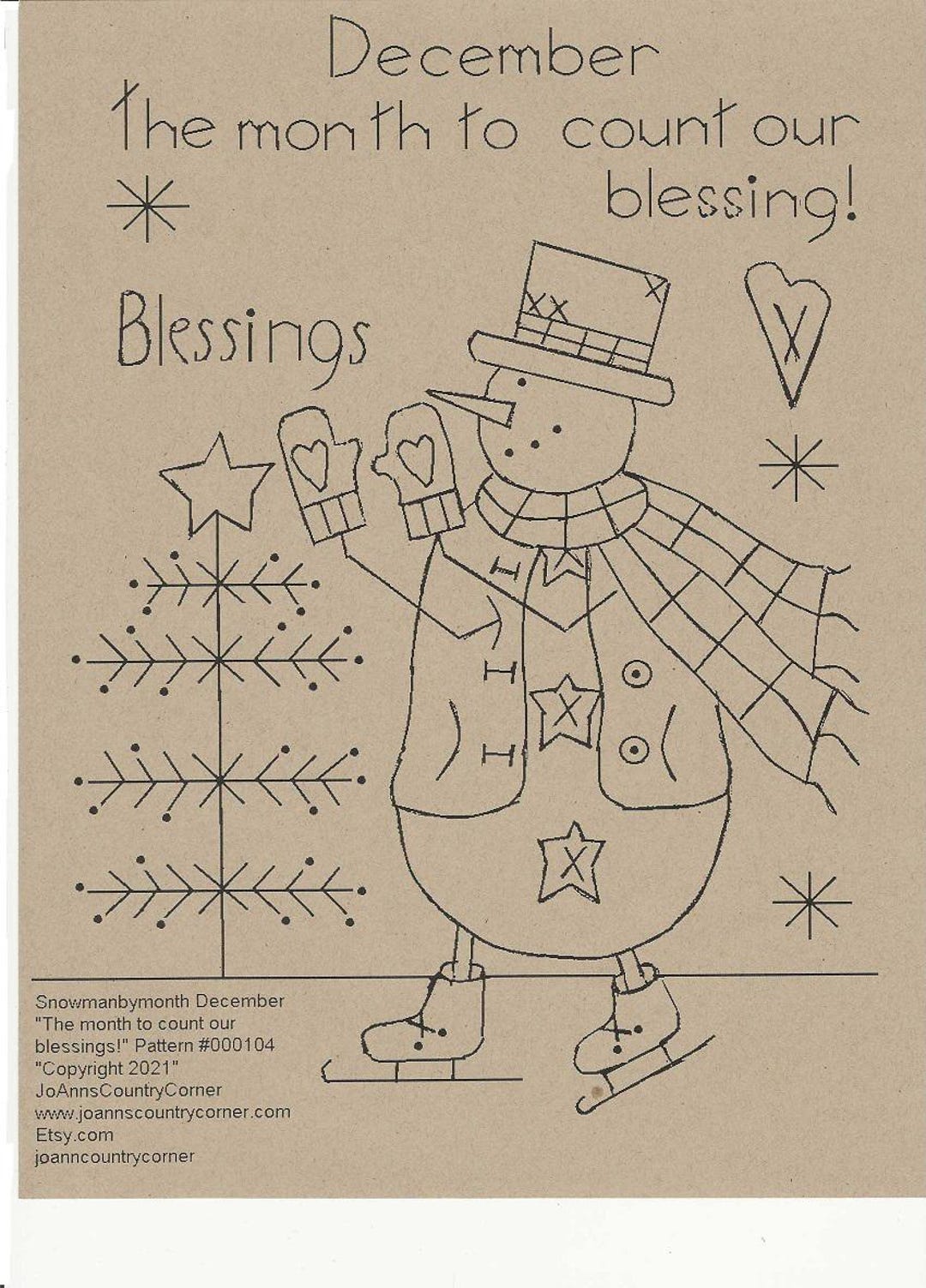 Primitive Stitchery Snowman Reaching for "blessings" E-pattern by Month ...