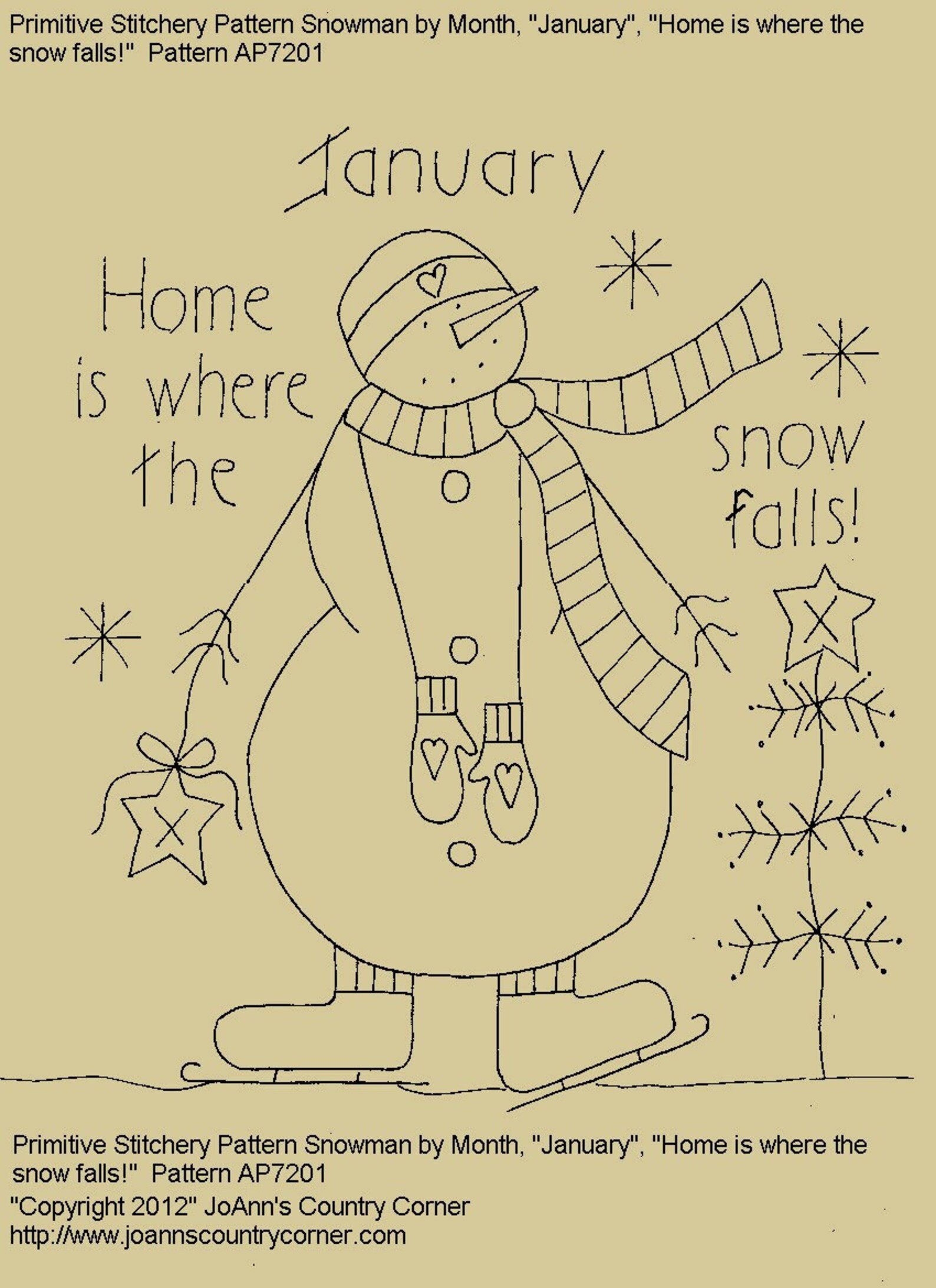 Primitive Stitchery E-pattern Snowman by Month "january", "home is ...
