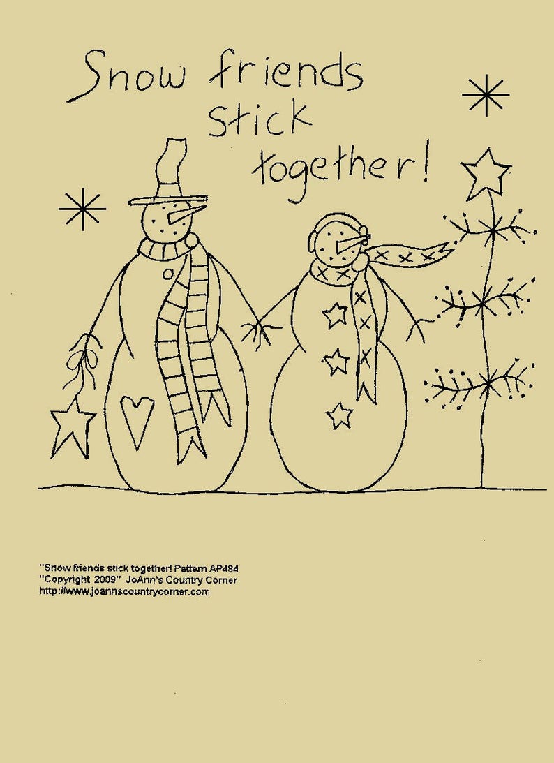Primitive Stitchery Snowman E-pattern "snow Friends Stick Together!" - Etsy