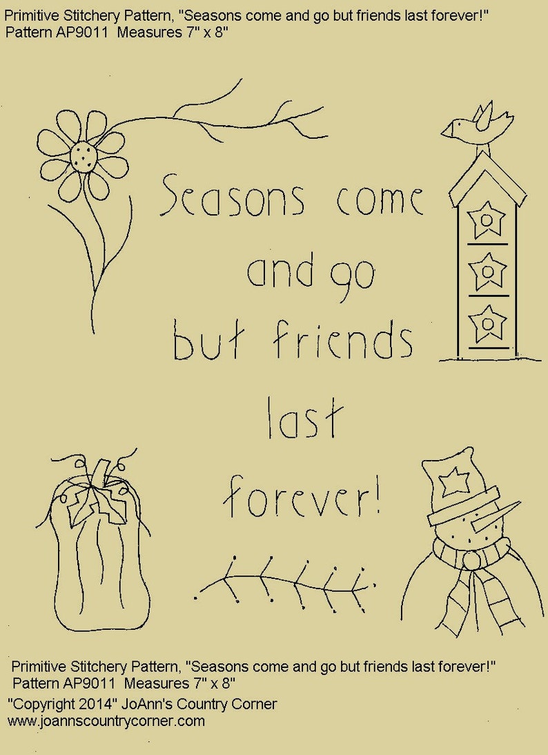 Primitive Stitchery E-pattern Seasons Come and Go but Friends - Etsy