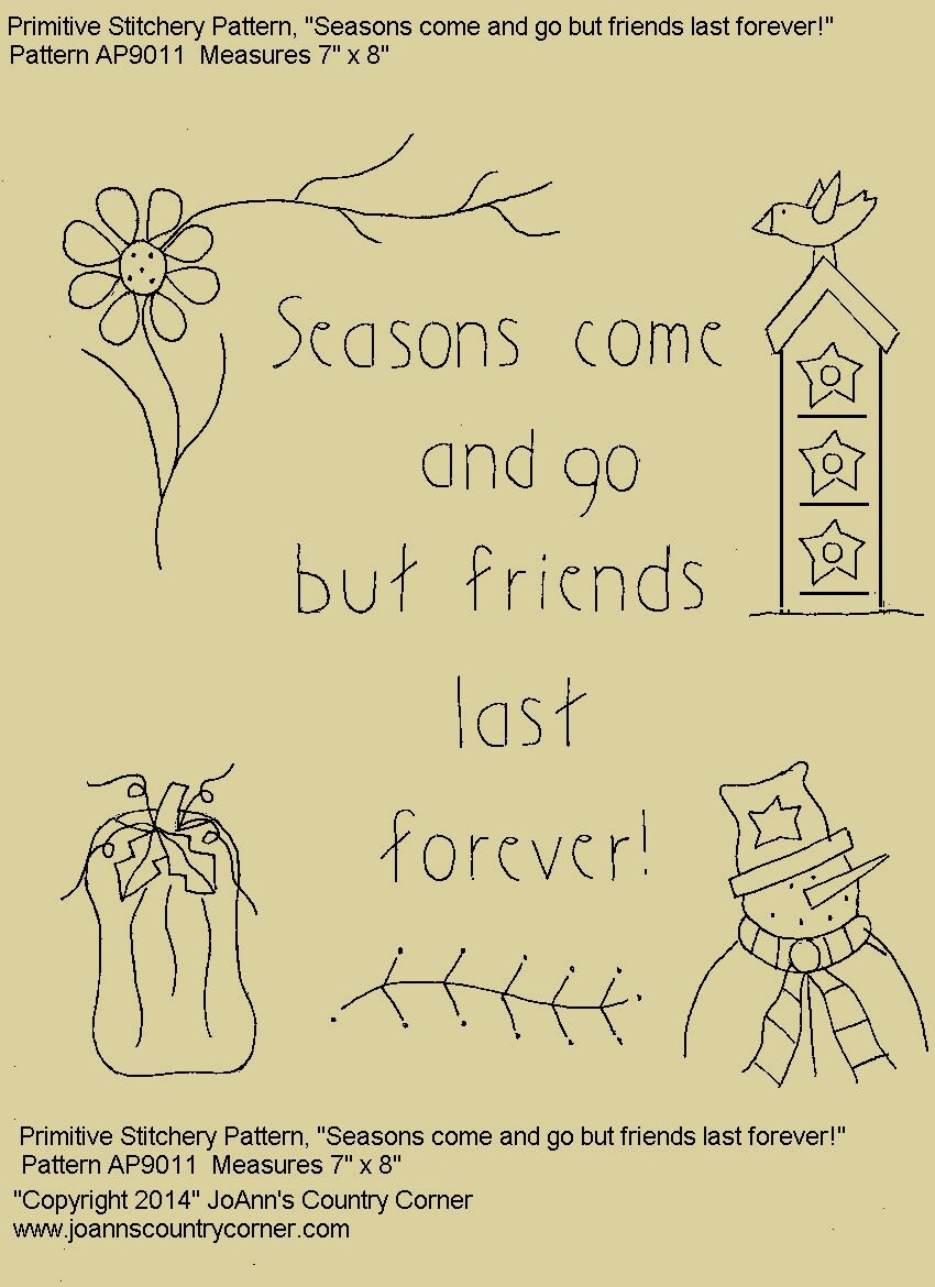 Primitive Stitchery E-pattern Seasons Come and Go but Friends - Etsy