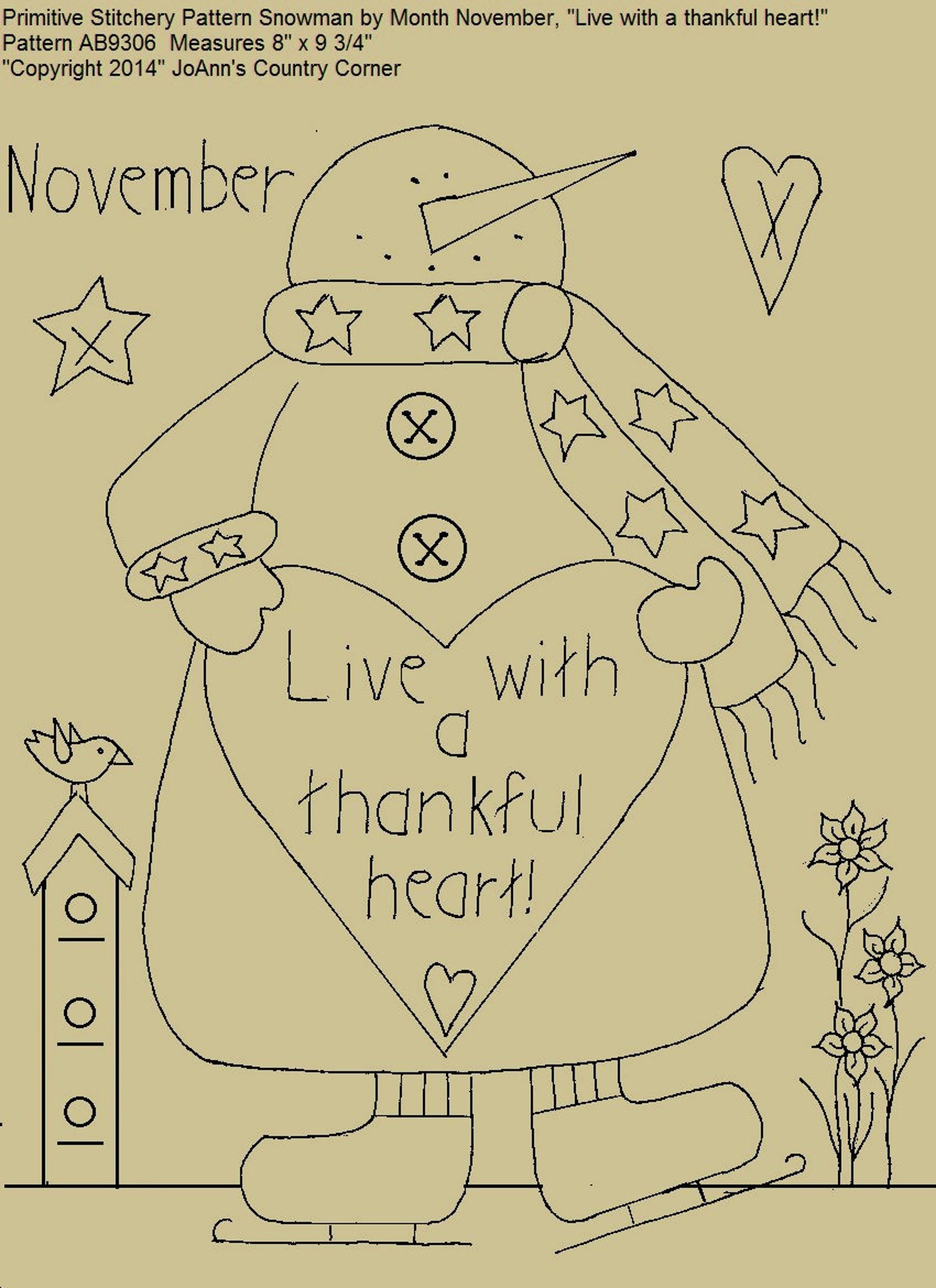 Primitive Stitchery E-pattern Snowman by Month November, live With a ...