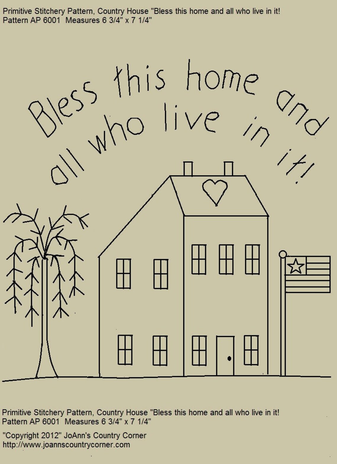 Primitive Stitchery E-pattern Saltbox House bless This - Etsy