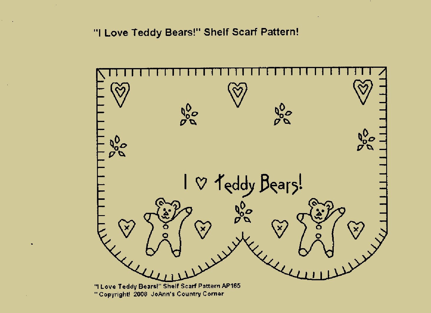 I Love Teddy Bears Shelf Scarf Stitchery E-pattern - Etsy