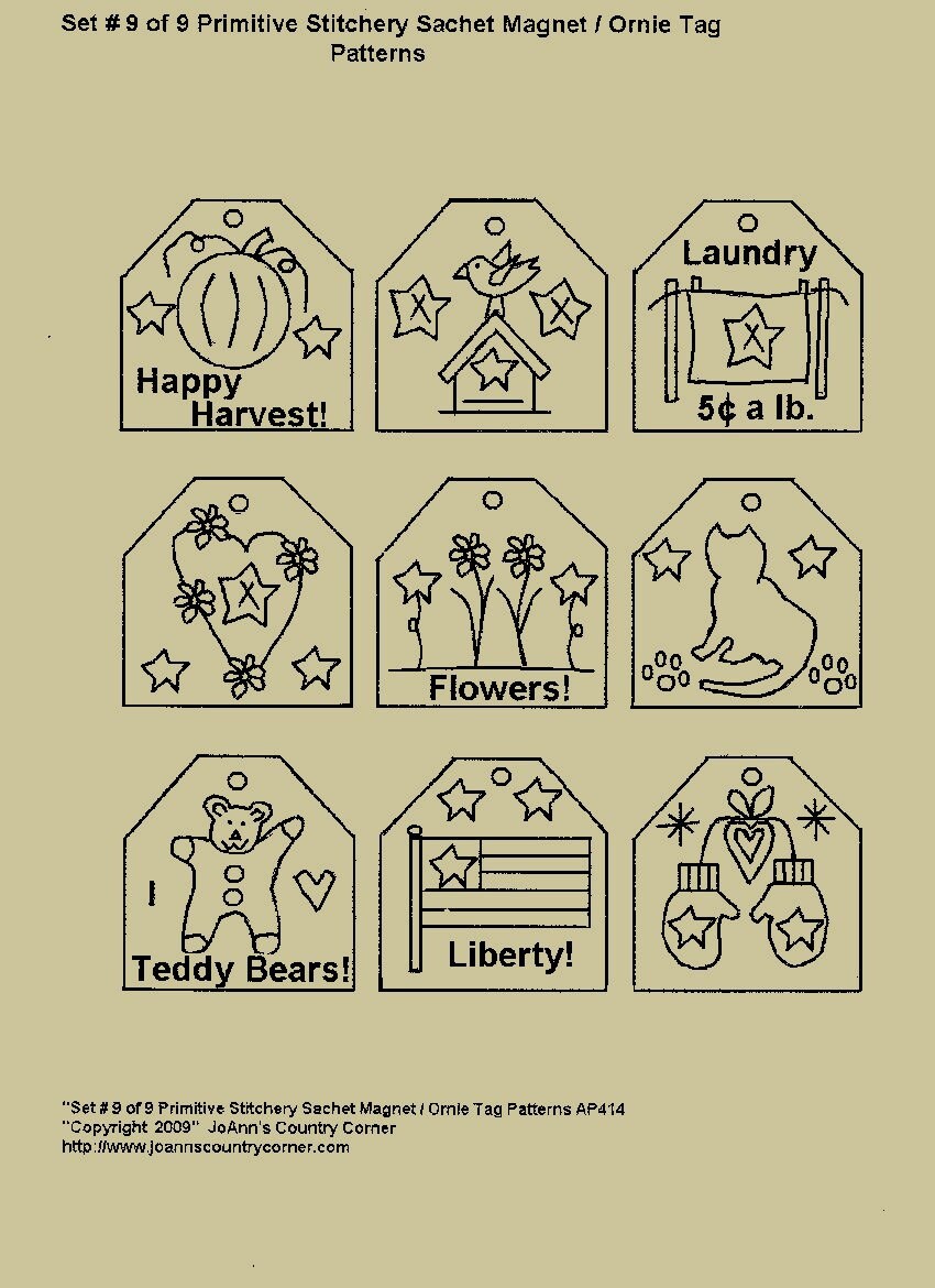 Primitive Stitchery E-pattern Set of 9 Primitive Ornie - Etsy