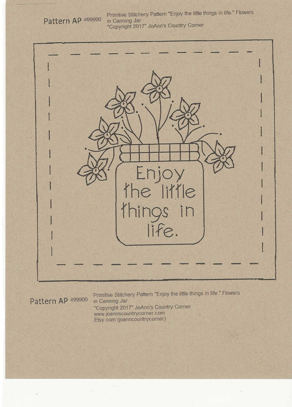 Primitive Stitchery E-pattern "enjoy the Little Things in Life Flowers ...