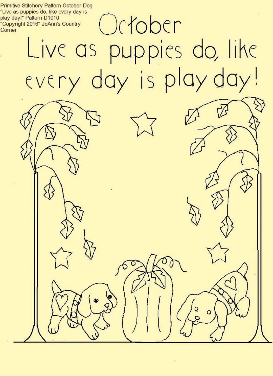 Primitive Stitchery E-pattern, October Dog live as Puppies Do, Like ...