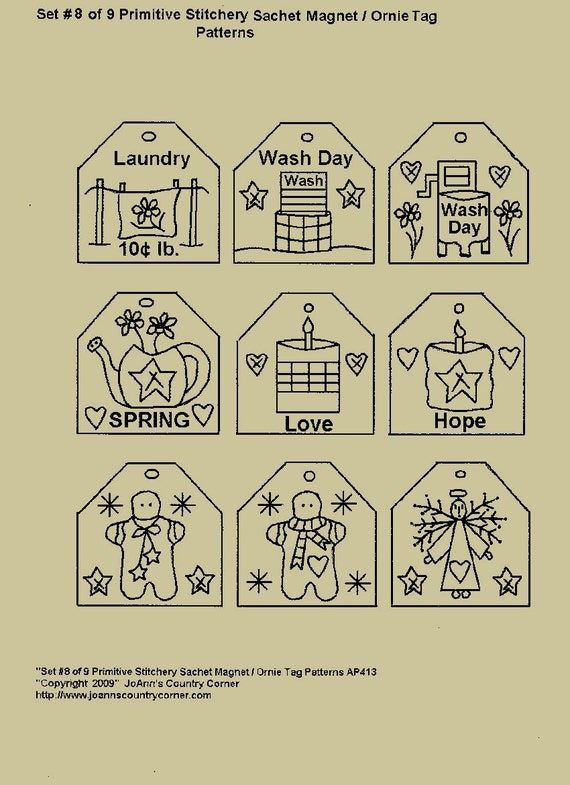 Primitive Stitchery E-pattern Set of 9 Primitive Ornie | Etsy