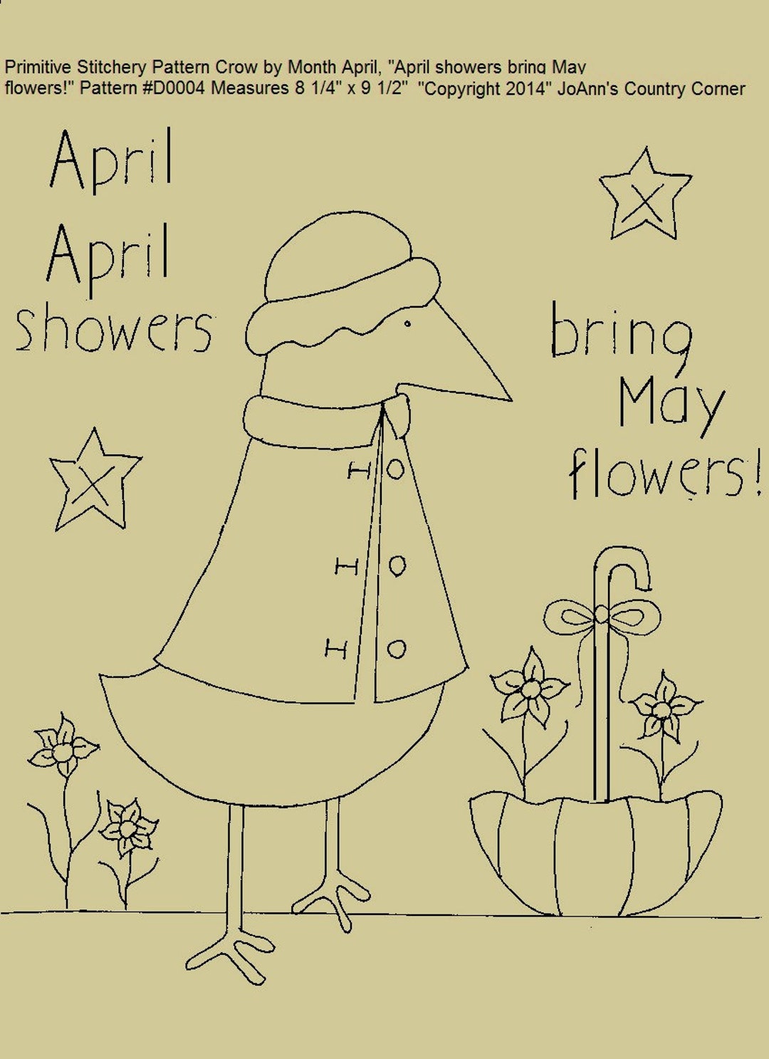 Primitive Stitchery E-pattern Crow by Month "april", "april Showers ...