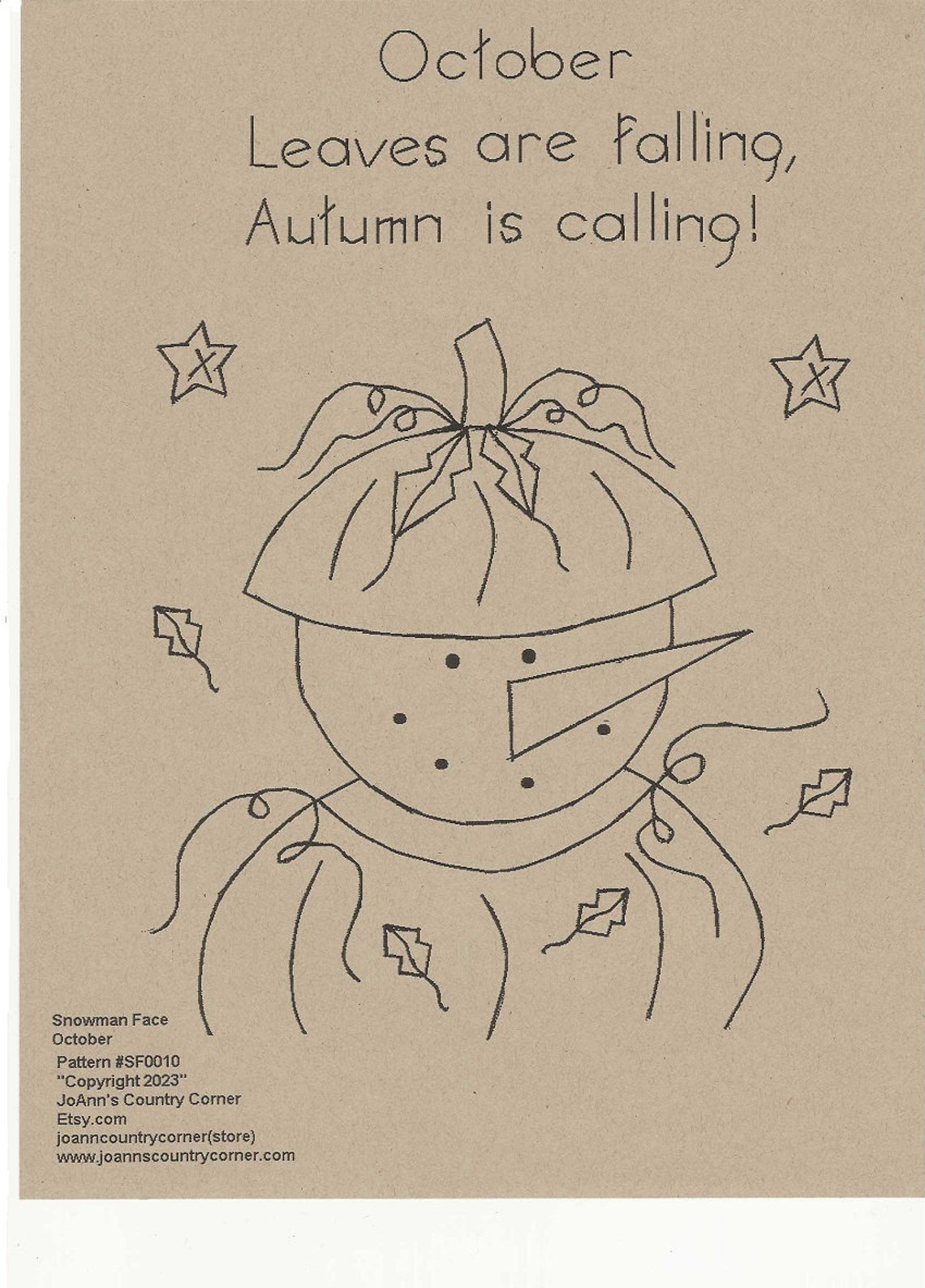 Primitive Stitchery Pattern Snowman Face by Month October "leaves Are ...