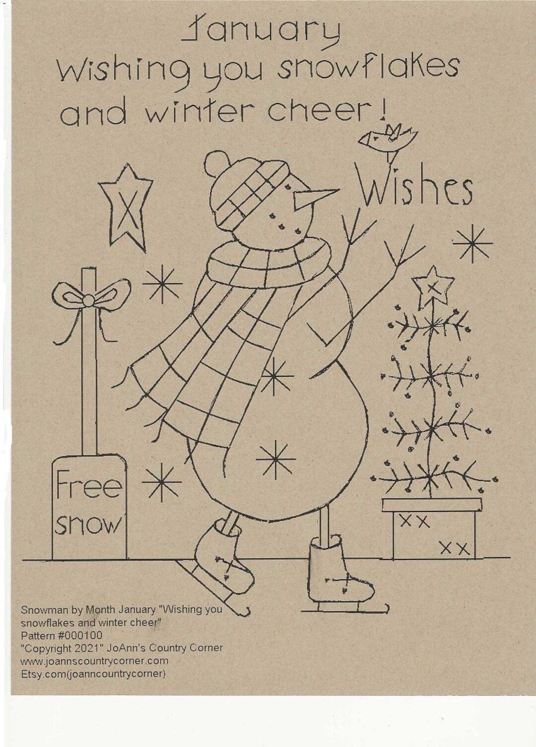 Primitive Stitchery Snowman Reaching for "wishes" E-pattern by Month ...