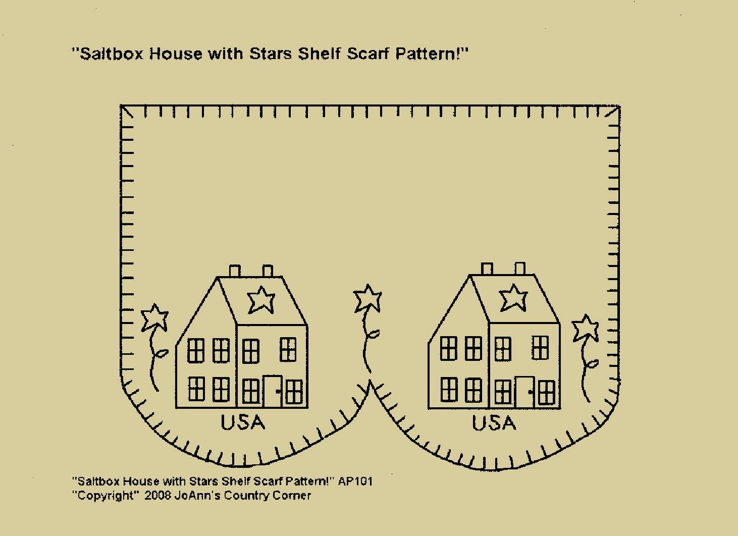 Saltbox House With Stars Shelf Scarf Stitchery E-pattern - Etsy