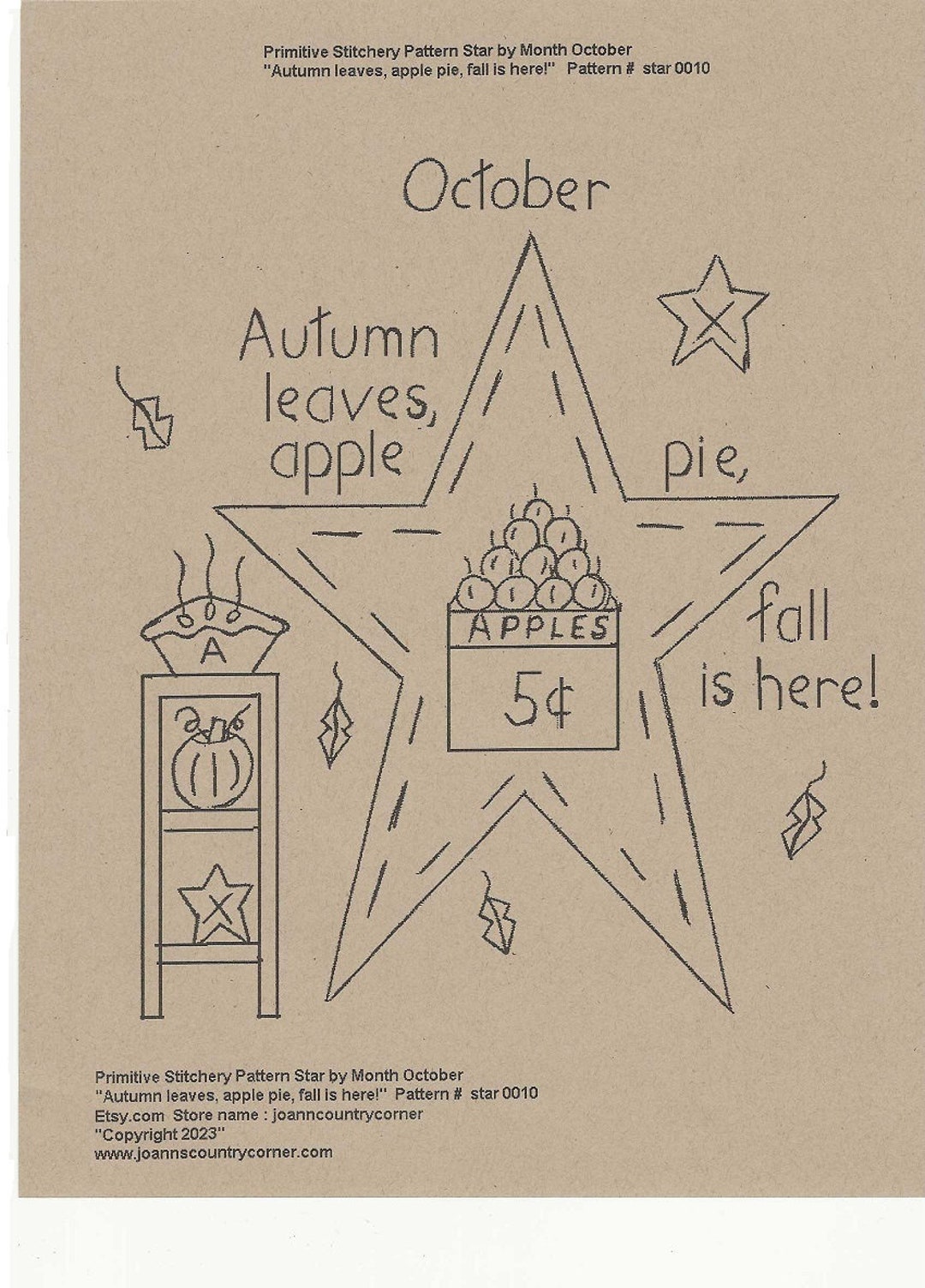 Primitive Stitchery E-pattern Star by Month October "autumn Leaves ...