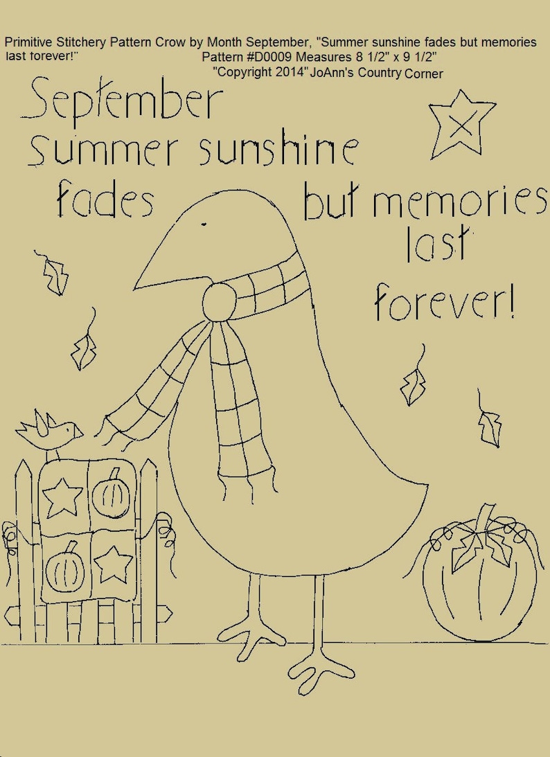 Primitive Stitchery E-pattern Crow by Month 