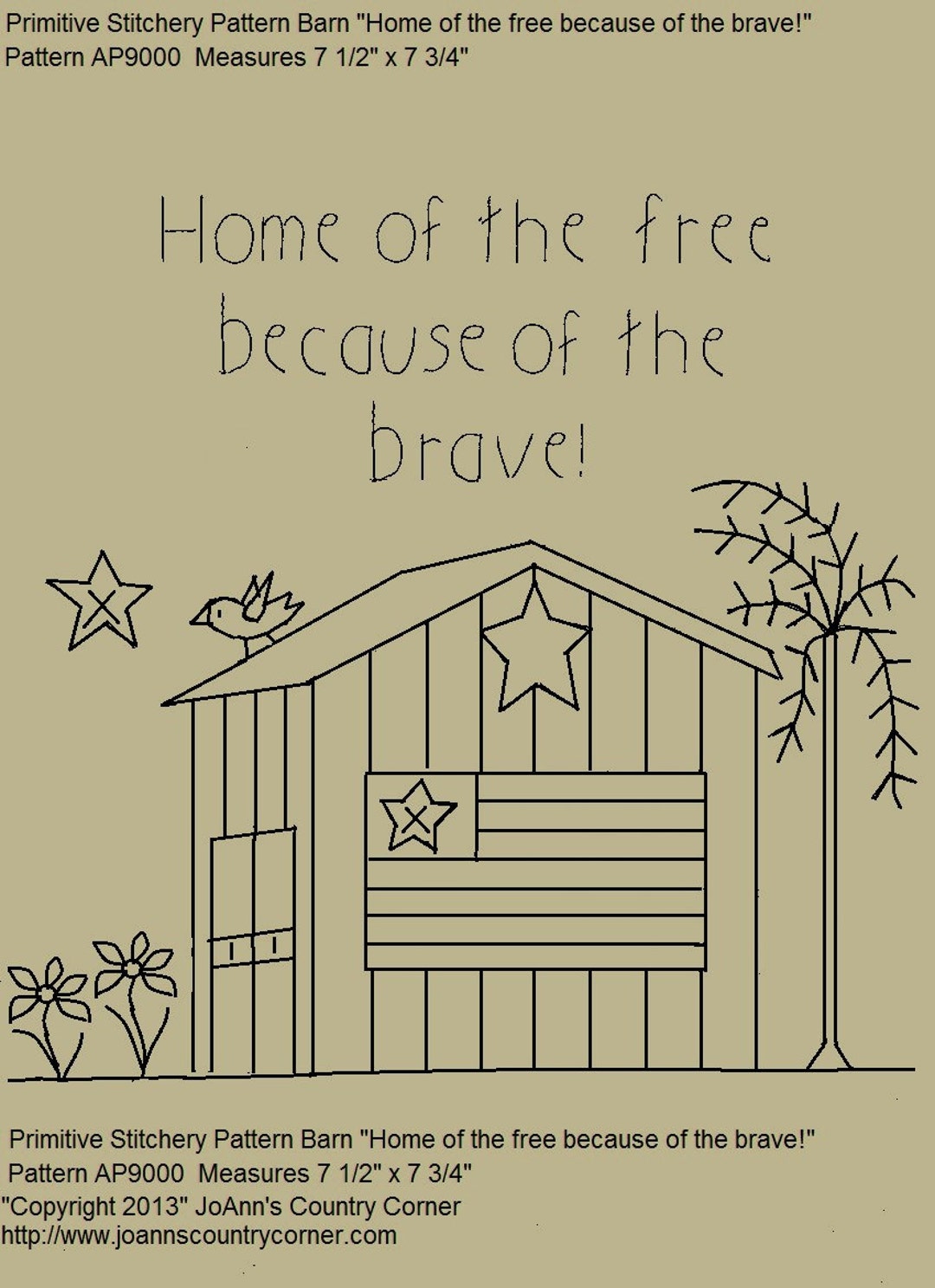 Primitive Stitchery E-pattern, Country Barn "home of the Free Because ...