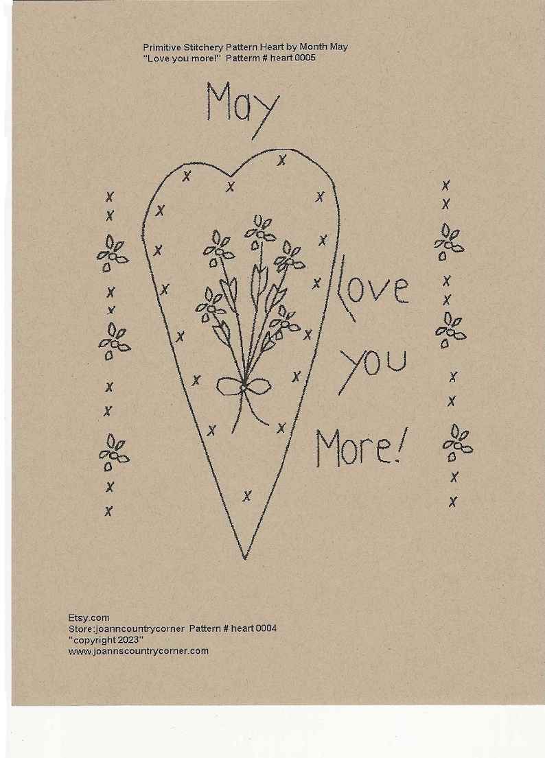 Primitive Stitchery Pattern Heart by Month May love You More - Etsy